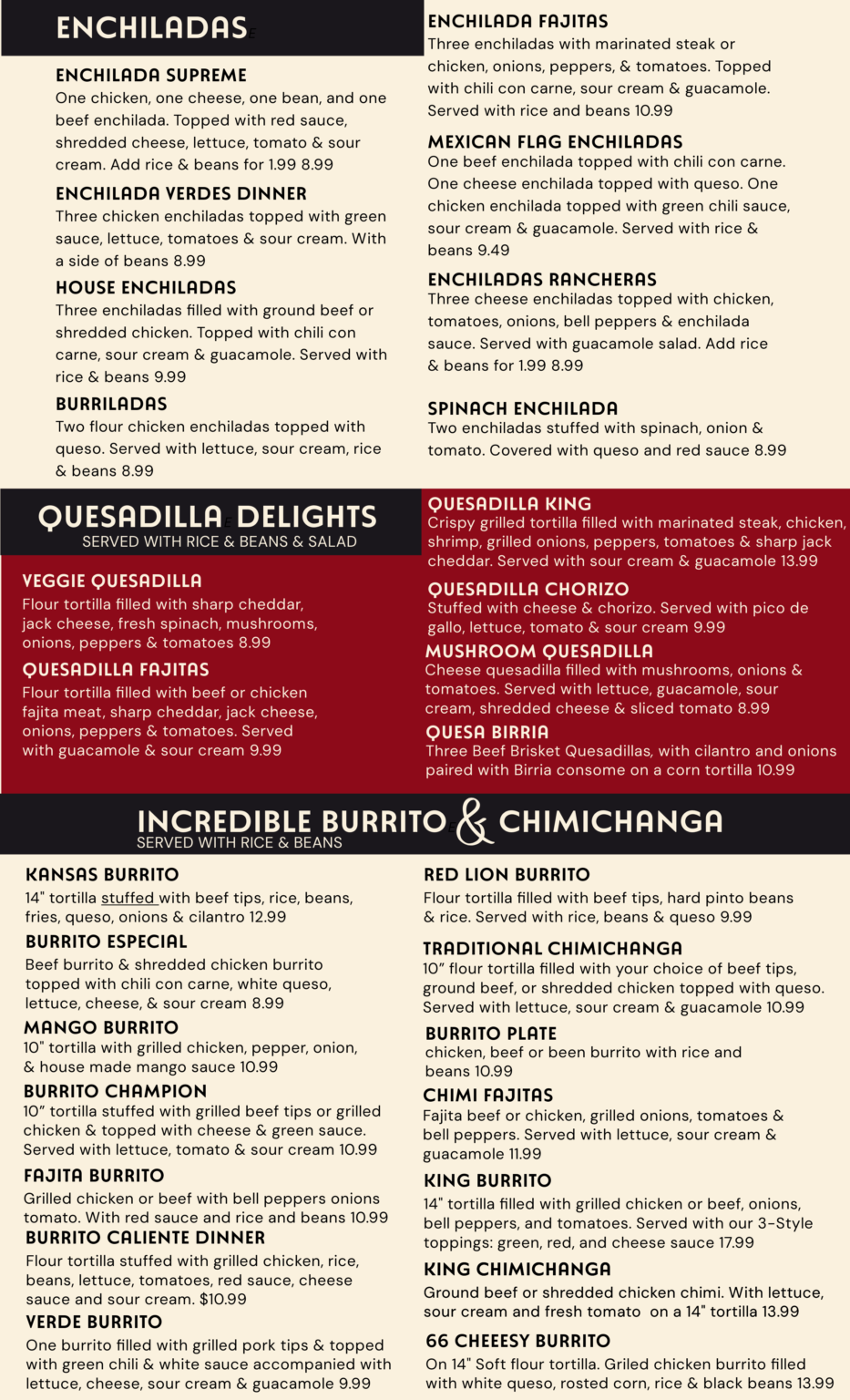 MENU - Lion Rojo Mexican Restaurant
